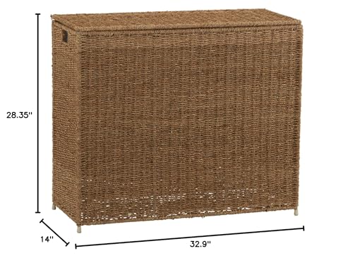 Household Essentials Brown ML-5445 Wicker 3 Compartment Laundry Sorter with Lid | 3 Section Clothes Hamper