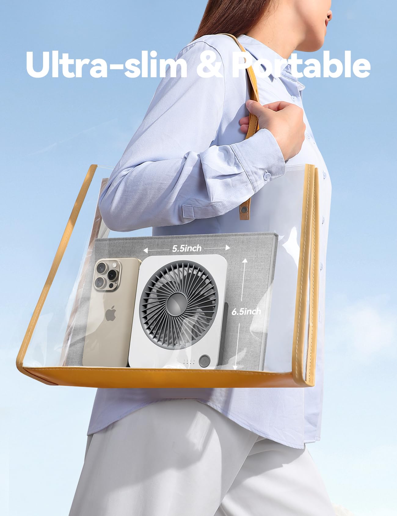 ChoreChamp Rechargeable Fan Portable,4000mAh USB Small Desk Fan with 4-Speed Strong Airflow, Hangable Ultra-thin Folding Camping Fan for Travel, Office, and Home Use