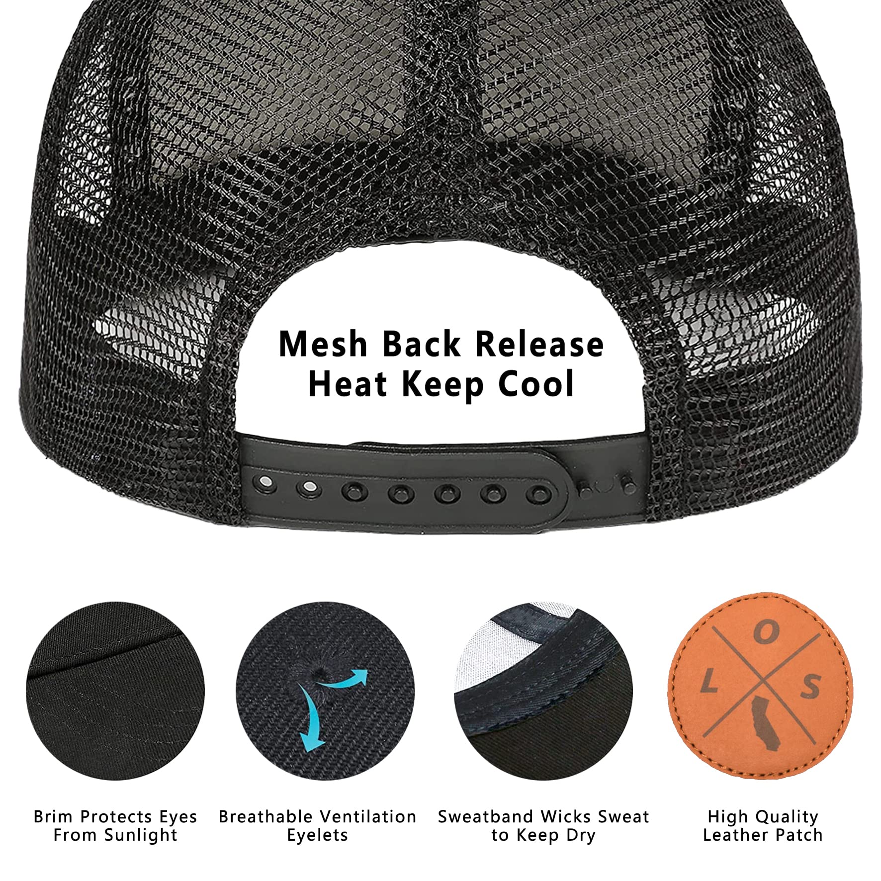 Cokhzug Los Angeles Hat Leather Patch Trucker Hat for Men Women-Snapback Hats for Men Women- Black Adjustable Mesh Outdoor Baseball Cap
