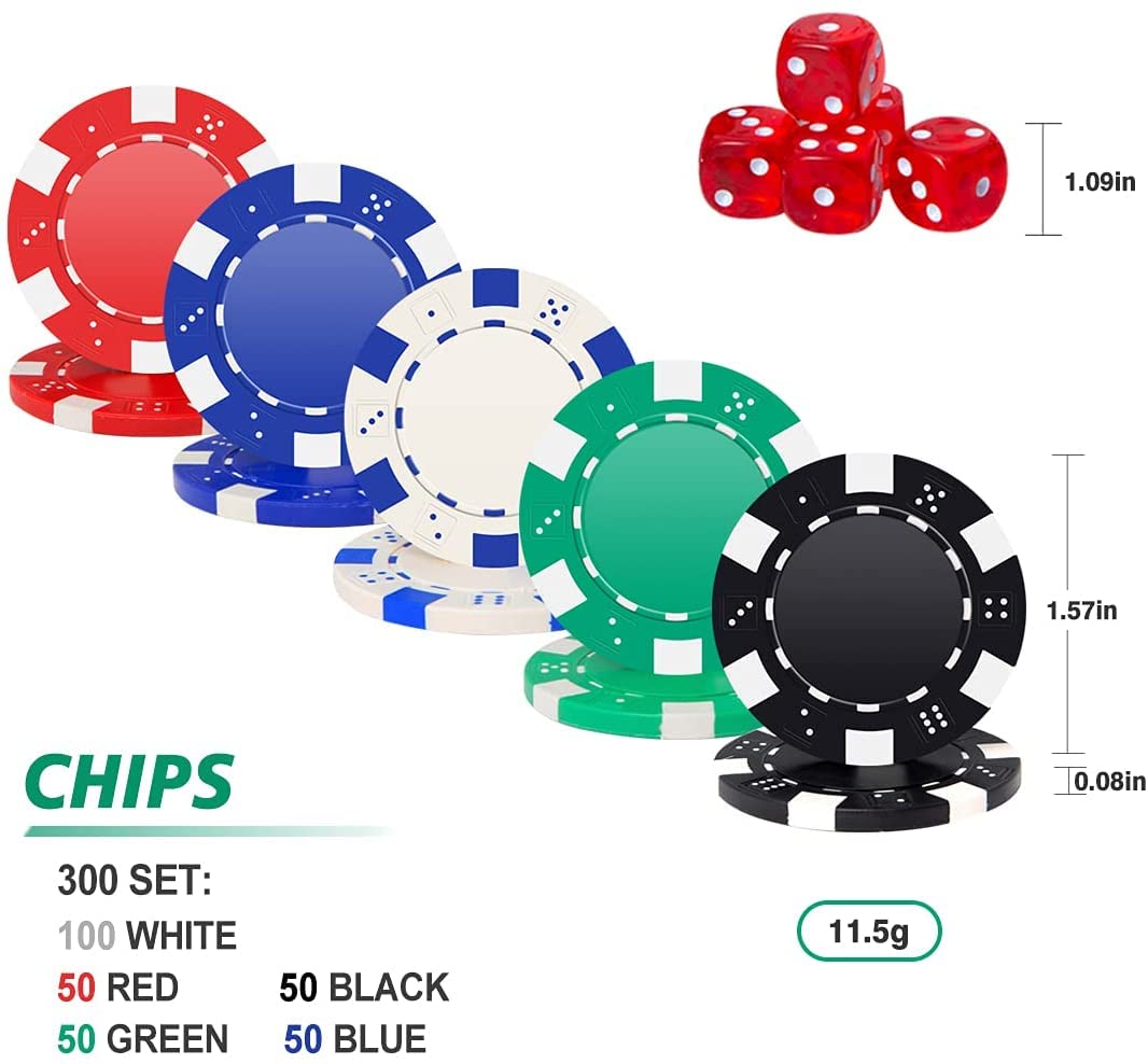 RAYWER 300 pcs Casino Chip Poker Set in Aluminum Case (11.5 Gram Chips), 2 Decks of Cards, 5 Dice, 3 Buttons for Texas Holdem Blackjack