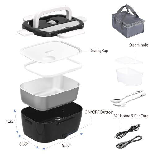 CocoBela Electric Lunch Box Food Heater, Portable Food Warmer with Removable 304 Stainless Steel Container, Dishwasher Safe, Suitable for Home and Car Use