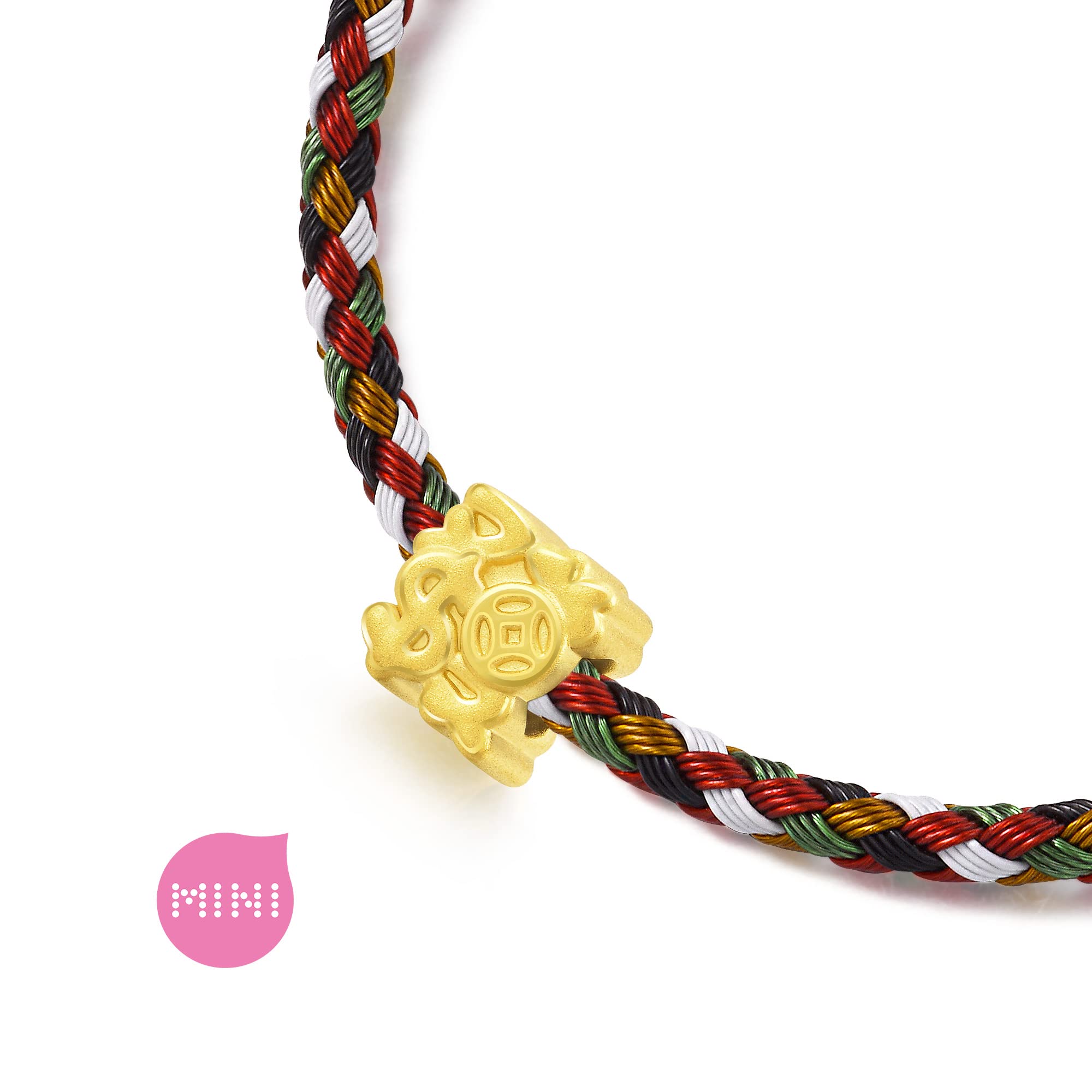 CHOW SANG SANG 999 24K Solid Gold Chinese Character(財) wealth Mini Charm Blessing Bracelet for Women 92977C (Gold, 17 CM)