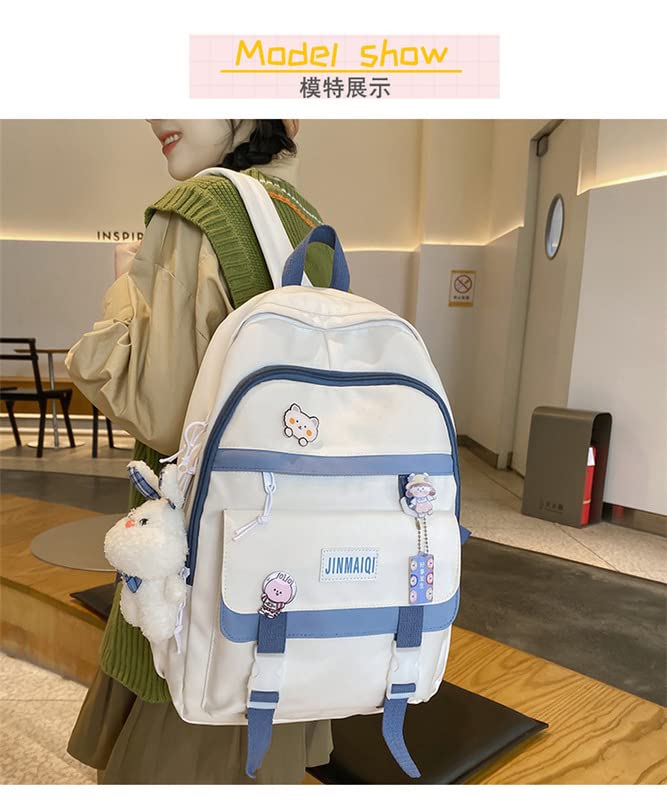 MEOKIM Kawaii Backpack with Cute Pin Accessories Plush Pendant Student Bag Large Capacity Waterproof Travel Backpack(Pink)