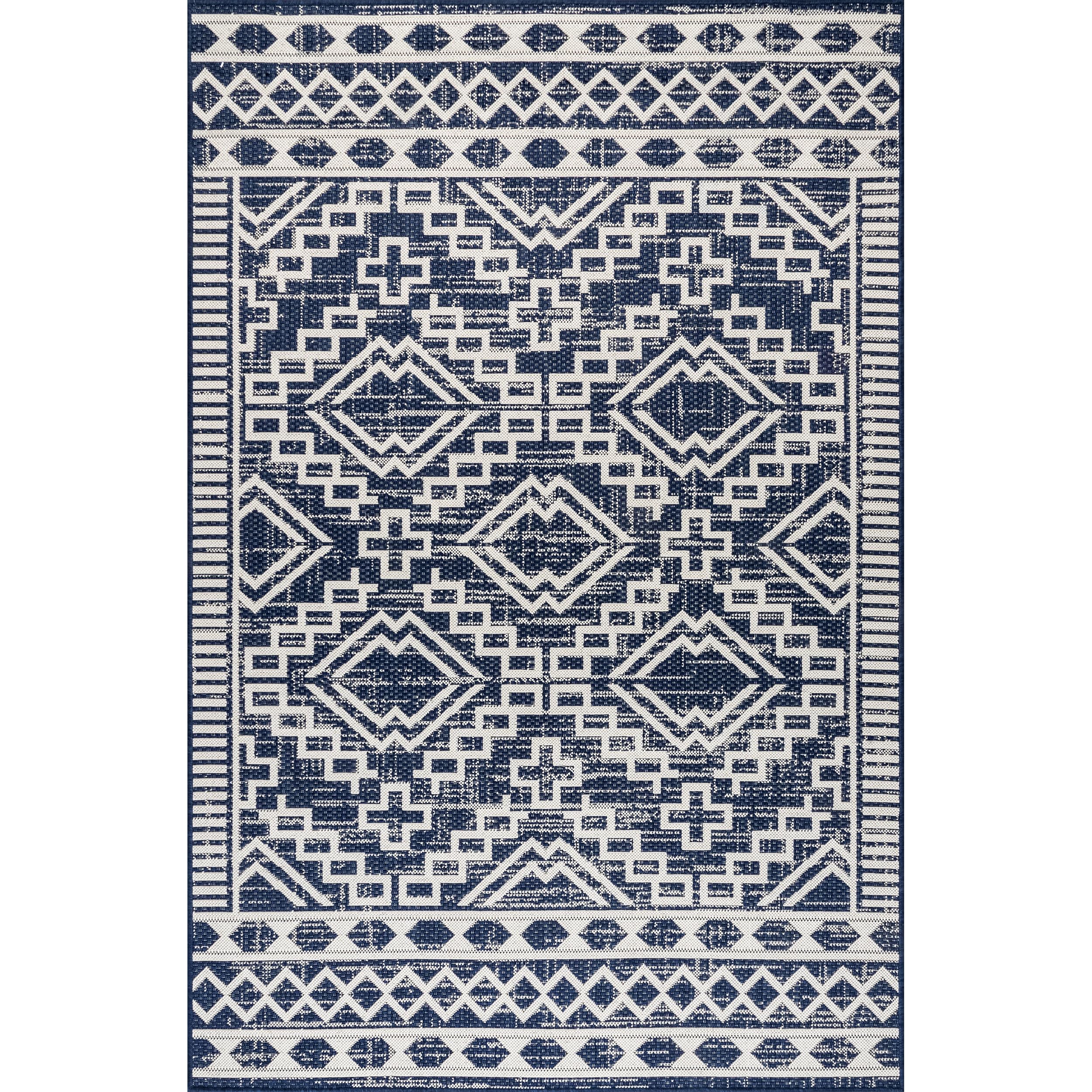 nuLOOM 4' x 6' Outdoor Performance Area Rug, Stain Resistant, Weather Resistant, High Traffic, Patio, Balcony, Outside, Cari Blue