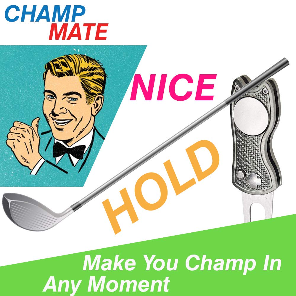 Champmate Golf Divot Tool, Stainless Steel Switchblade and Foldable Magnetic with USA Golf Ball Marker in 5 Designs (Red Eagle)