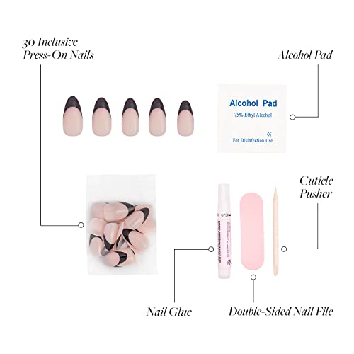 Glamnetic Press On Nails - Caviar | Semi-Transparent, Short Almond Nails, Reusable | 15 Sizes - 30 Nail Kit with Glue