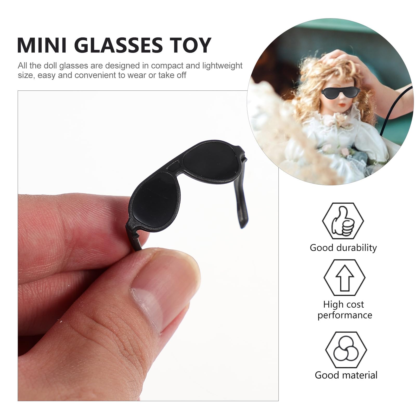 TOYANDONA 80pcs Doll Sunglasses Mini Plastic Dolls Sunglasses Black Sunglasses for Dollhouse DIY Crafts Dollhouse Accessories Decorate, 3X2.6X1CM