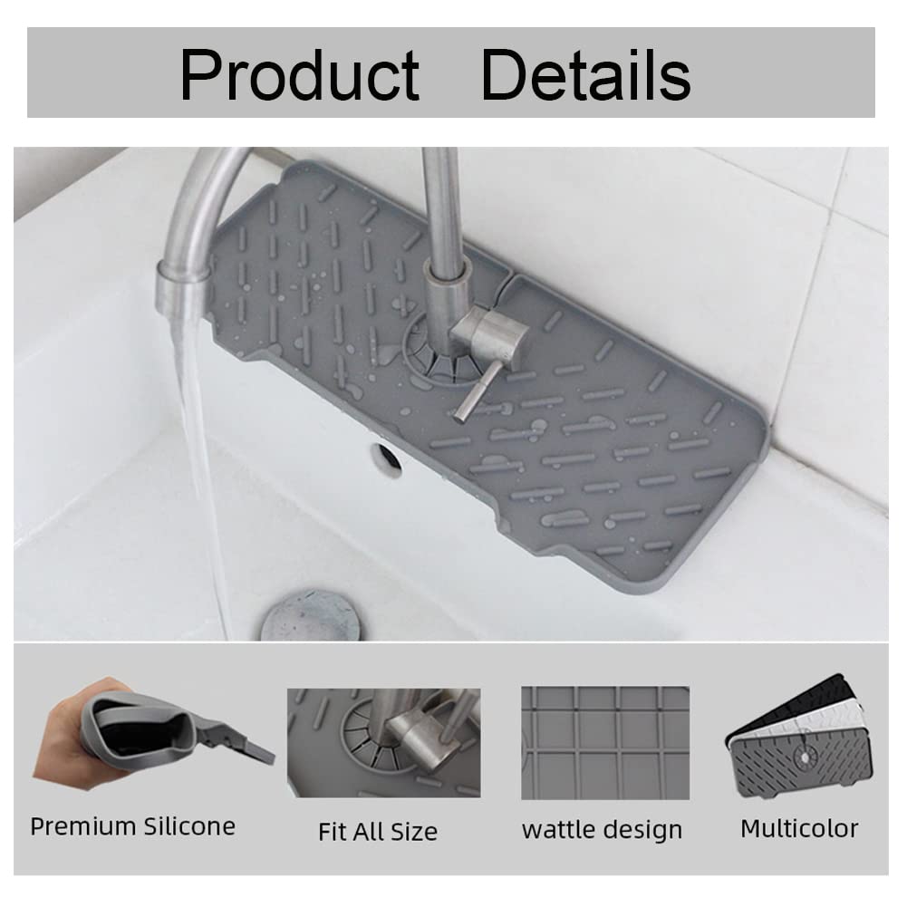 Faucet Splash Catcher, Silicone Faucet Water Catcher Mat, Drip Protector Splash Countertop, Sink Draining Pad Behind Faucet for Kitchen & Bathroom Countertop Protect, 37 * 14.5 * 1.5cm (White, 1)