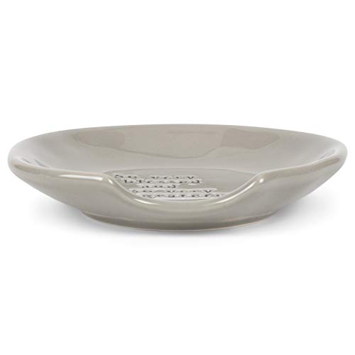 DEMDACO So Very Blessed and So Very Grateful Dove Grey 4.5 x 4 Glossy Ceramic Stoneware Wobbly Round Spoon Rest