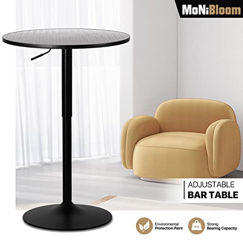 MoNiBloom Pub Round Table Silver Stripe Top with Black Leg and Base, 27.5"- 36"" Height Adjustable with 360° Swivel, Modern Cocktail Bistro Table for Dining Bistro Cafe Home Bar, 23.5" Diameter
