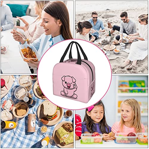 Cute Pig Is Sitting With Two Finger Lunch Box Reusable Lunch Bag for Travel Picnic Shopping work Food Container for Women Men Adults