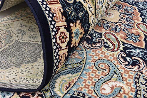 Unique Loom Narenj Collection Classic Traditional Medallion Textured Design Area Rug, 5 x 8 ft, Navy Blue/Tan