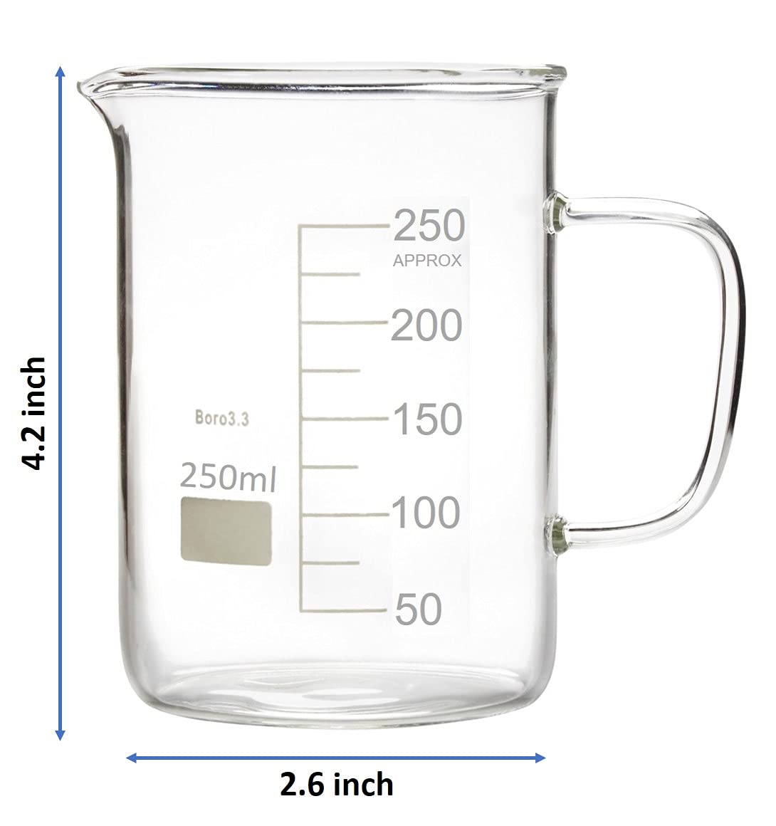 Labnique Glass Beaker with Handle, Beaker Mug with Pouring Spout, 250ml (8.4oz), Pack of 2