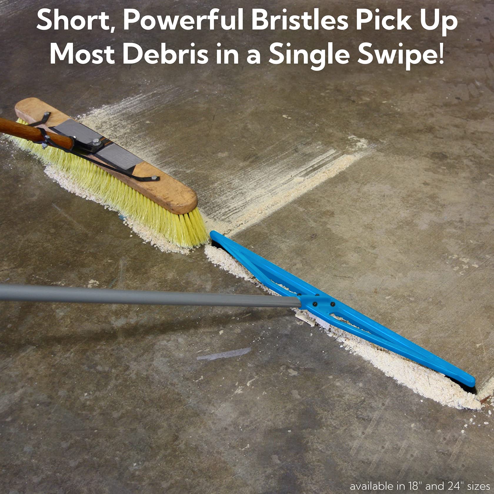 bigWISP, Lightweight Push Broom Outdoor Indoor Multi-Surface - Stiff Bristle Seal Technology and Adjustable Handle (Blue, 18")