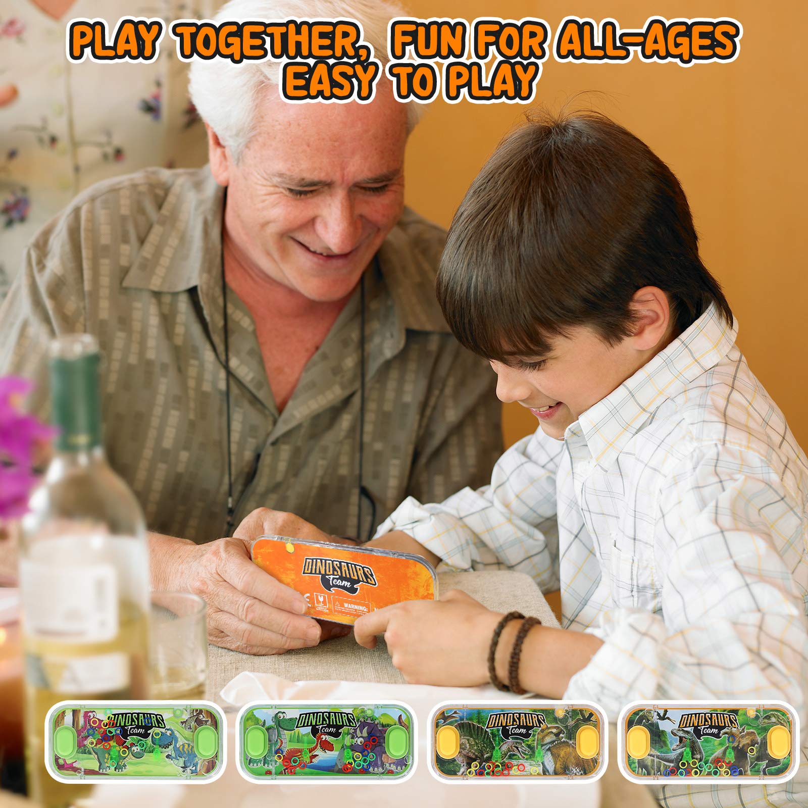 SevenQ Handheld Water Games, 4 Packs Dinosaur Theme Water Toss Ring Game Aqua Toy Water Ring Game for Kids Stocking Stuffers