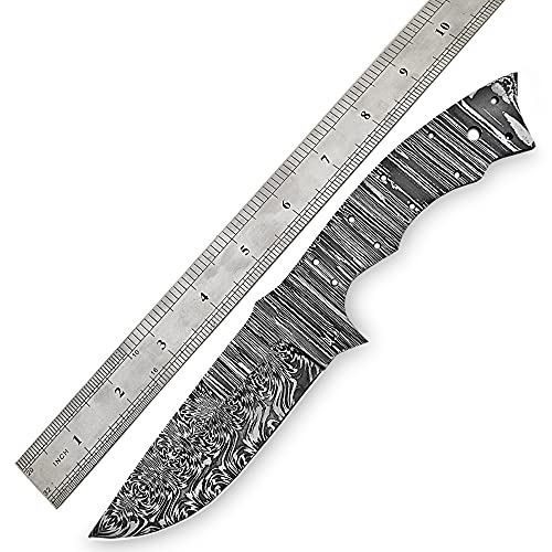 ColdLand Damascus Knife Blank Blade Hand Forged for Hunting Knife Making Supplies, Skinner Blank with Sheath