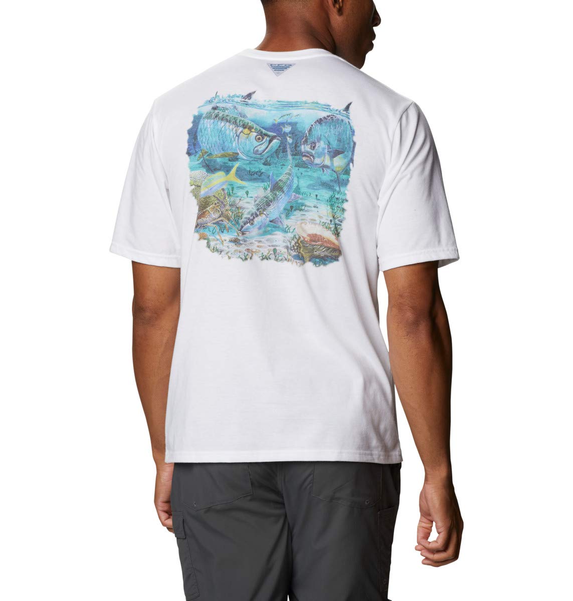 Columbia Men's PFG Carey Chen Graphic Short Sleeve, White/Flats Slam, XX-Large
