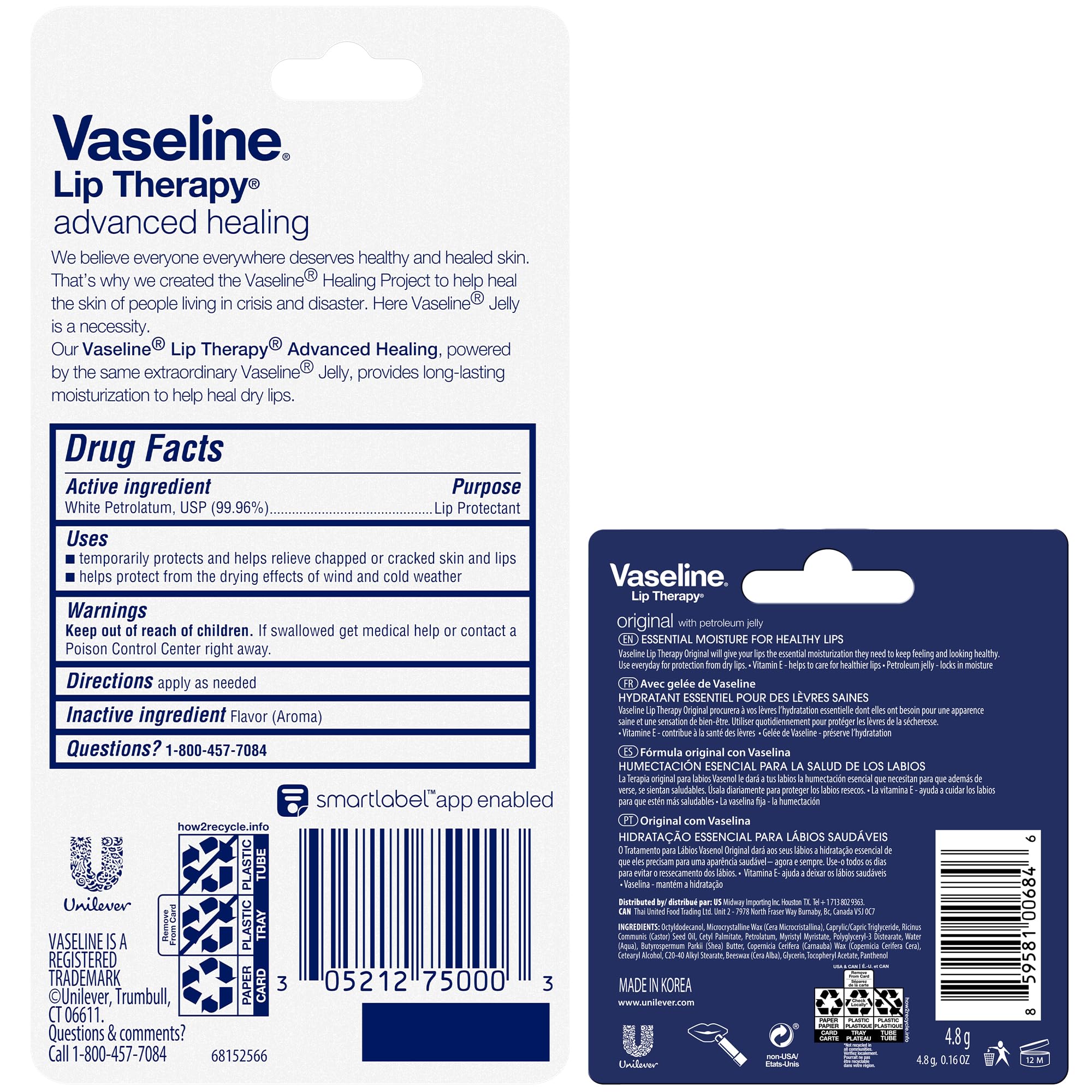 Vaseline Lip Therapy Lip Balm Tube, Advanced Healing Lip Moisturizer, 0.35 Ounce (Pack of 12)