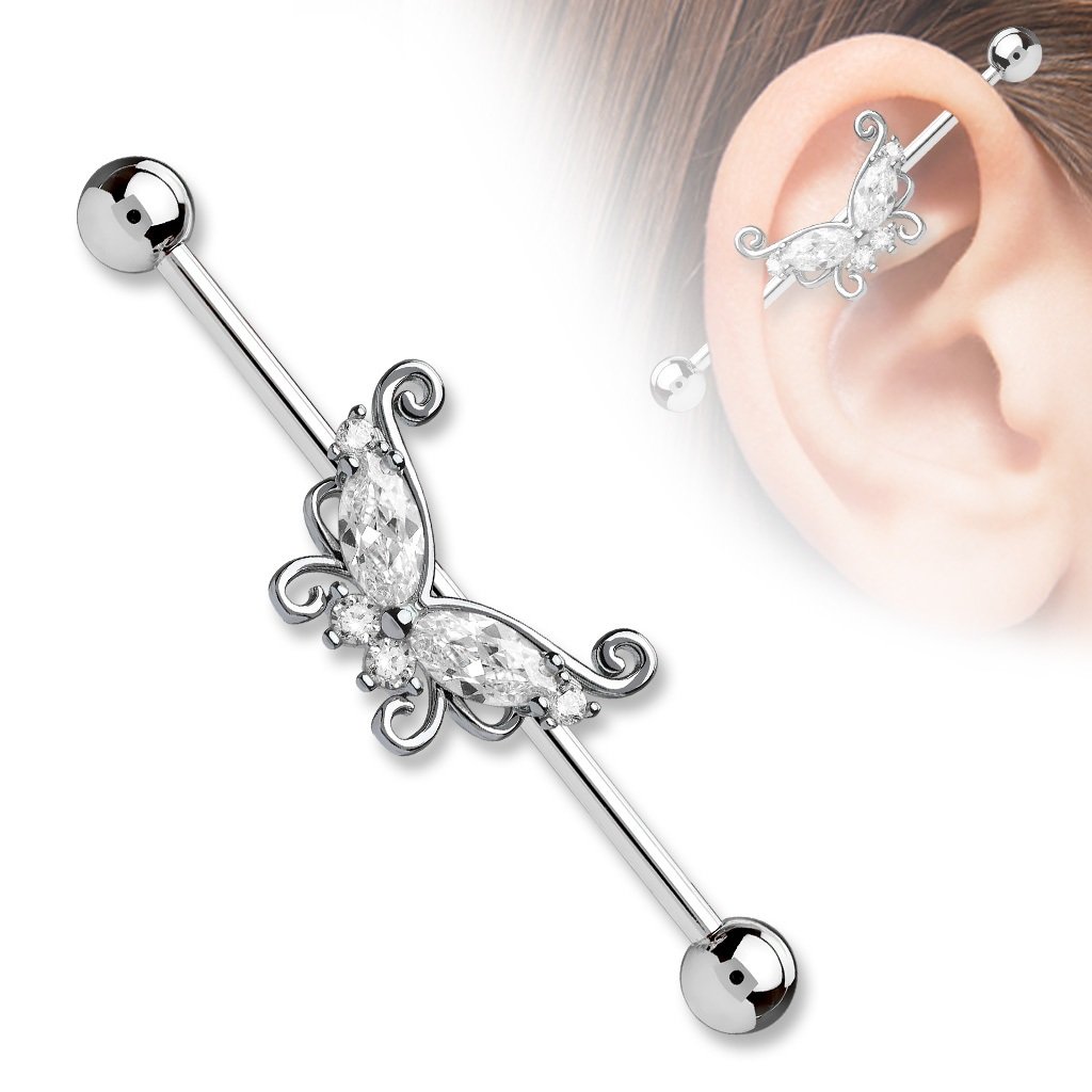 Body Accentz Industrial Barbell Butterfly 316L Surgical Steel 1 1/2 14g Bar