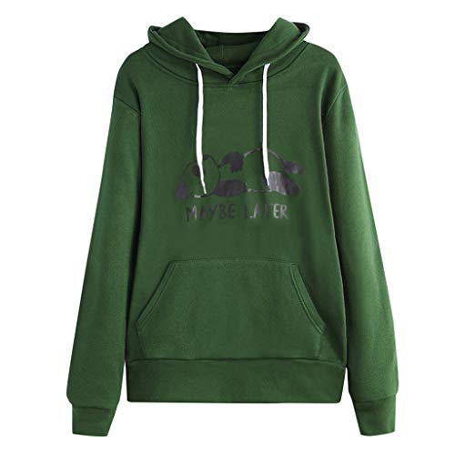 TozuoyouZ Hoodie, Long Sleeve Maybe Later Letter Cute Animal Pattern Sweatshirt Pullover for Women (Green,3XL)