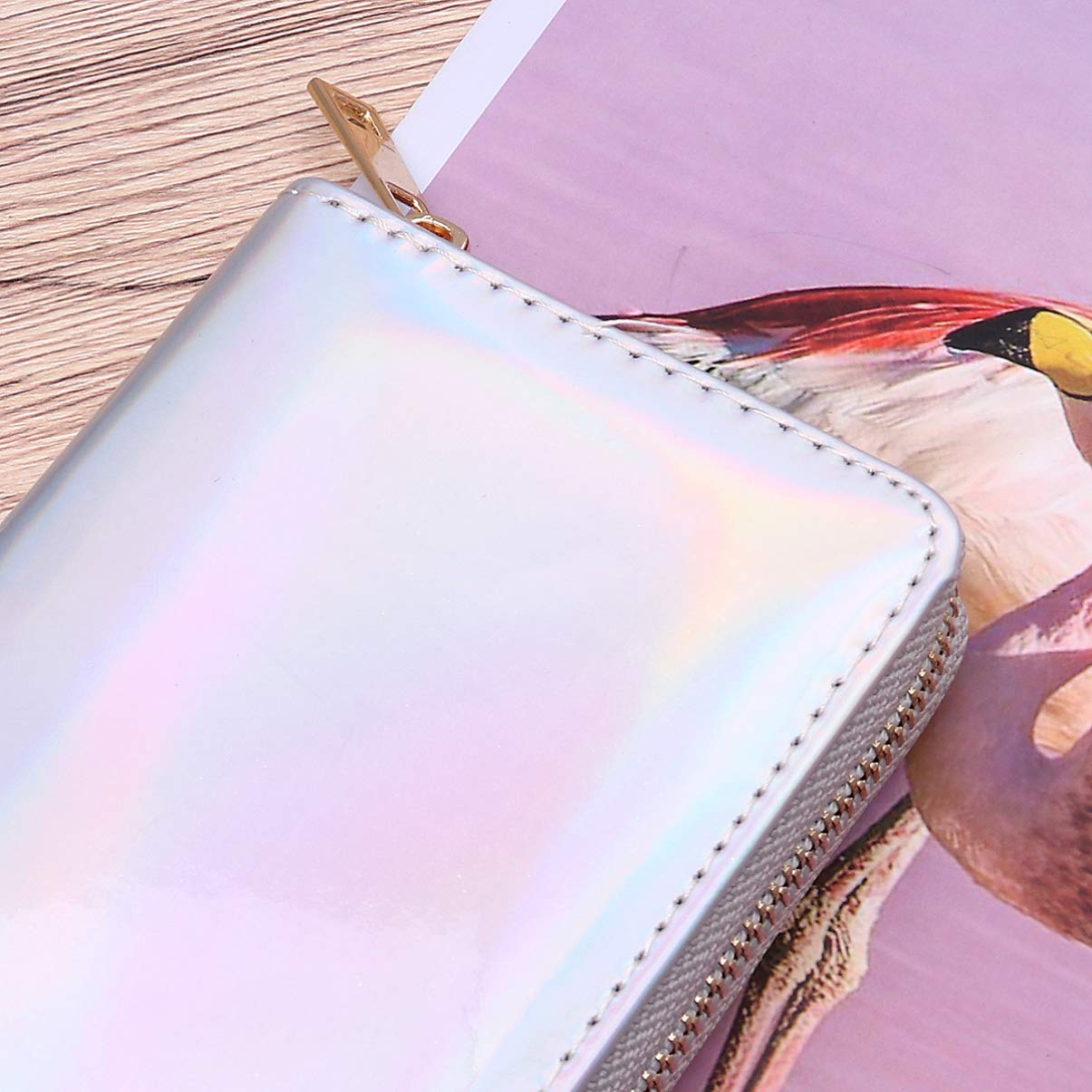 VALICLUD Holographic Zipper Long Wallet Purse Iridescent Rainbow Card Cell Phone Holder Slim Long Pouch for Women