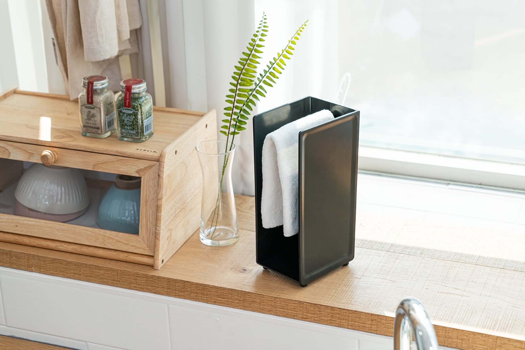 COELO Hidden Glove Drying Holder Rack Dryer for Kitchen Gloves Cloth Linen Sponge Loofah Table Top Stand with 1 Pair Dishwashing Rubber Glove, Black