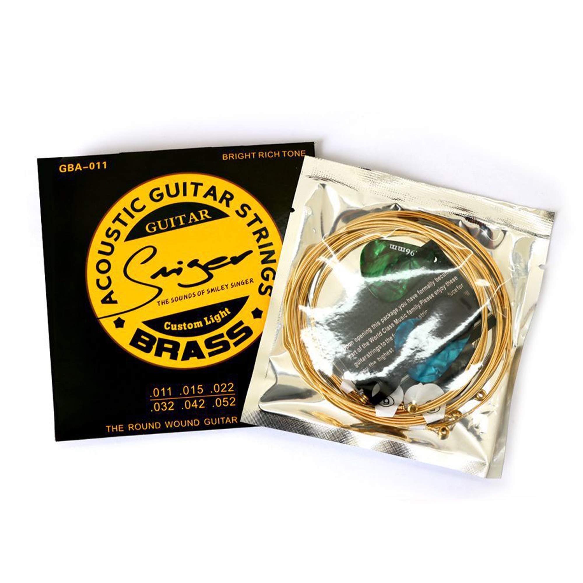 bestwishes Acoustic Guitar Strings, Brass Guitar Strings.011-.052 Guitar Strings Acoustic 6 String Set, 3 Guitar Picks And 1 String Changing Tool, GBA-011