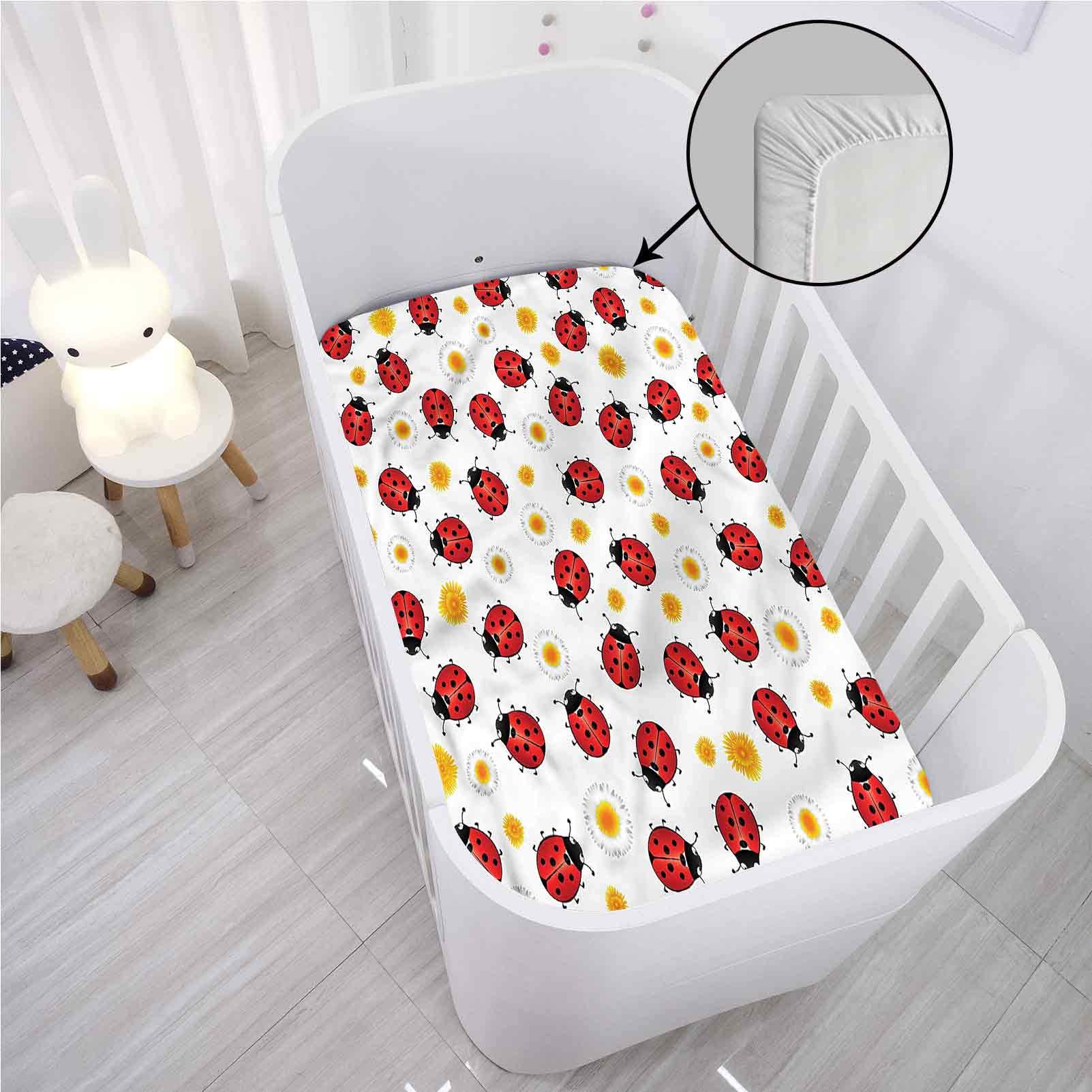 Ladybugs Crib Fitted Sheet,Spring Blooms Sunny Day Decorative Microfiber Toddler Sheet for Standard Crib and Toddler mattresses Nursery Bedding Sheet Crib Mattress Sheets for Boys Girls,28" x 52"