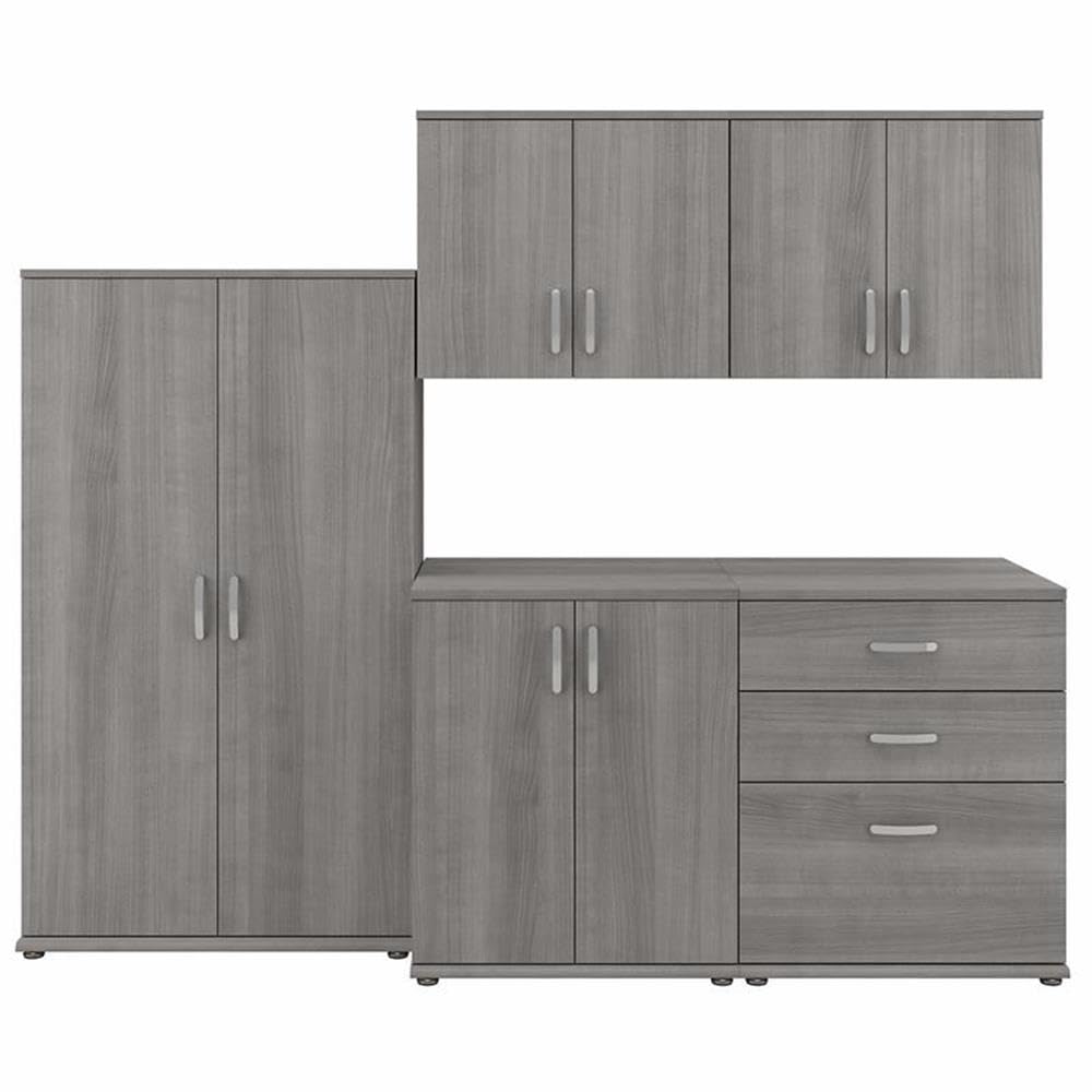 Bush Business Furniture Universal 5 Piece Modular Garage Storage Set with Floor and Wall Cabinets, Platinum Gray