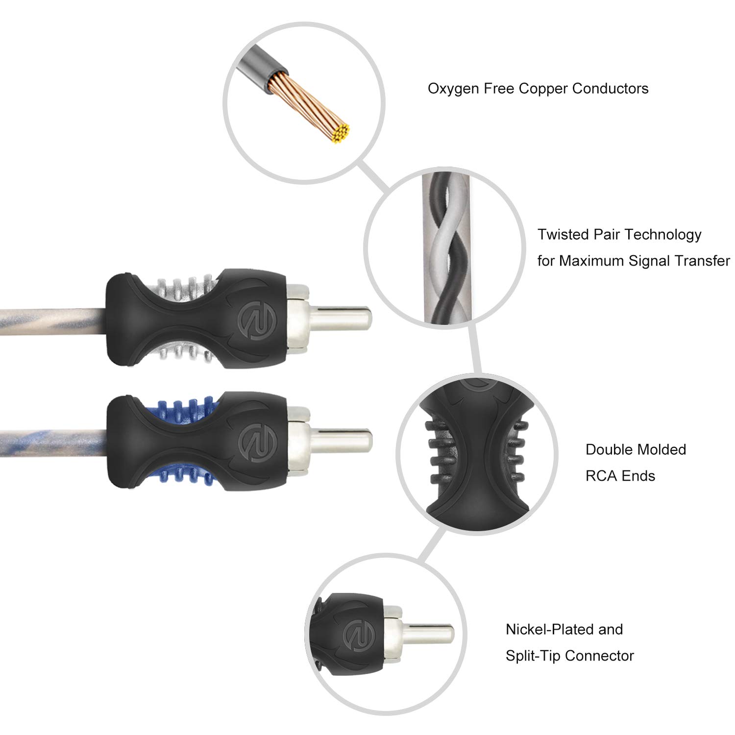 RECOIL RCI217-6 99.99% Oxygen Free Copper 17ft 2-Channel RCA Audio Cable Twisted Pair with Noise Reduction 6 Pack