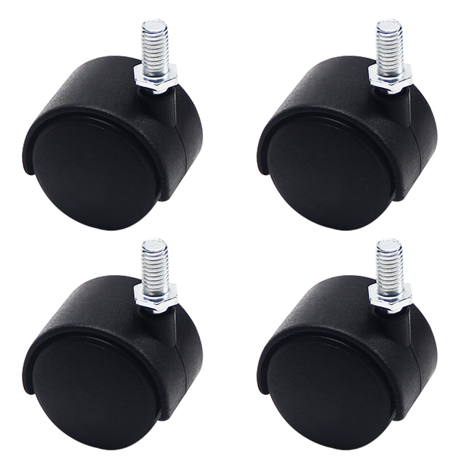 Caster Furniture,Rubbered Trolley Wheels , Castor Wheels,Furniture Casters,1.25 Inch 360 Degree Threaded Stem Caster Wheel, M8 x 13mm Black Tone 4pcs