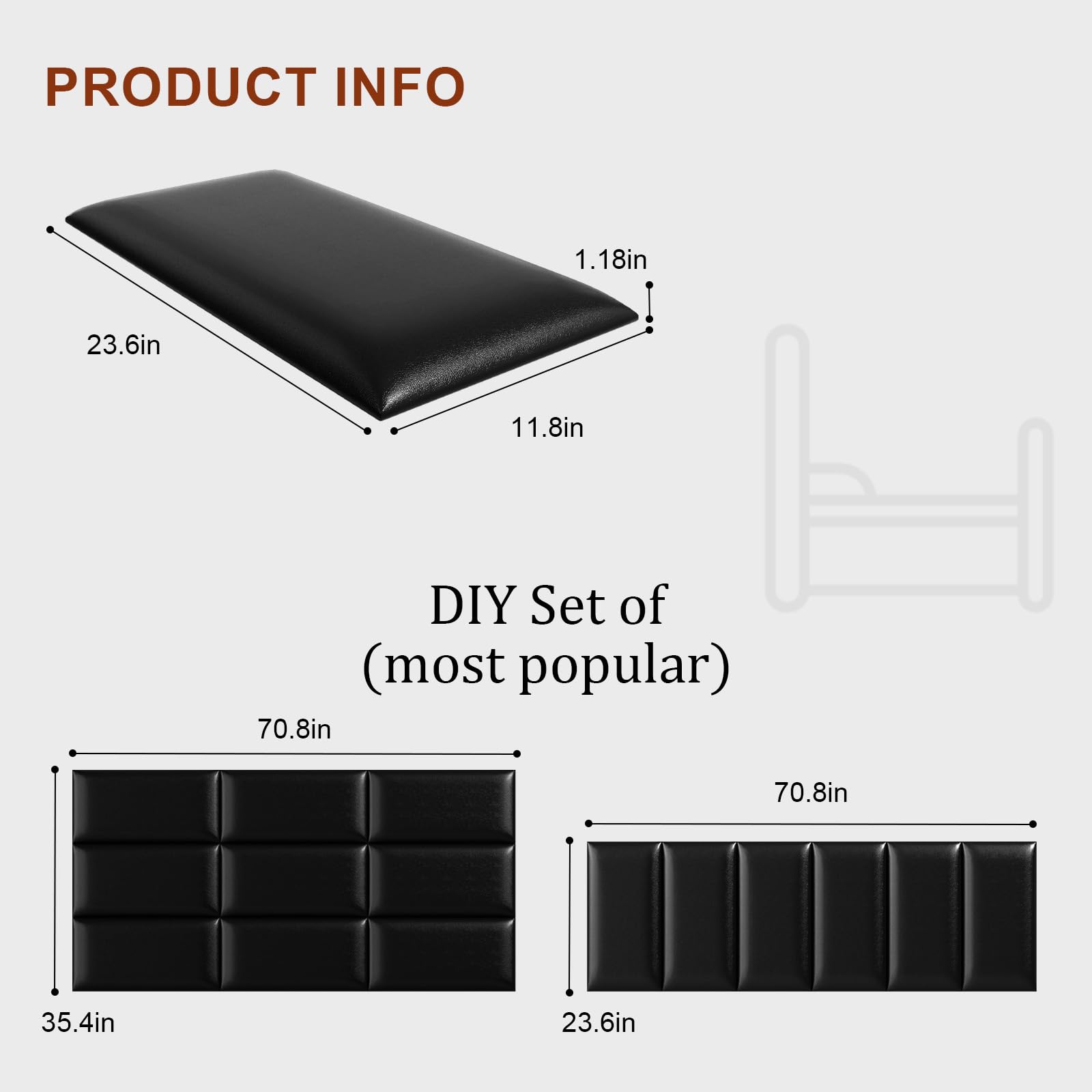 Greymond Headboard Panels for Wall, Peel and Stick Queen Headboard Sized 23.6" x 11.8", 3D Anti-Collision Soundproof Self-Adhesive Wall Panel for Kids,Pack of 4 Panels in Black