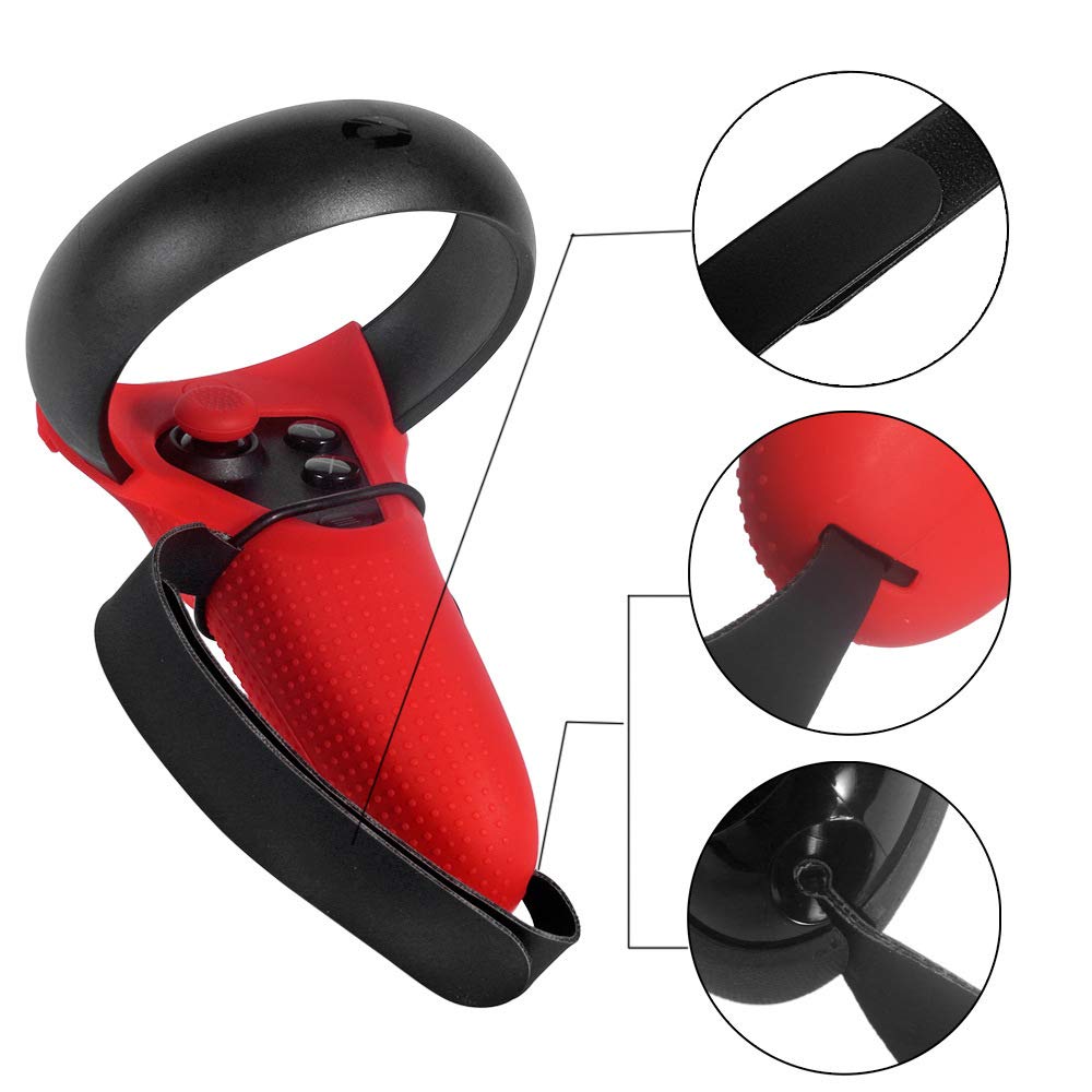 Hooshion 3 Set Handle Non-Slip Silicone Protective Case Joystick Cap Anti-Drop Leather Hand Strap for Oculus Quest/Rift S VR Headset (Blue)