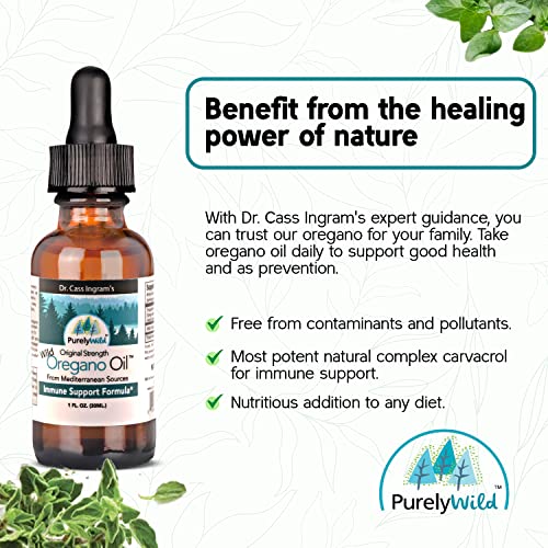PURELY WILD Oregano Oil from Mediterranean Sources - Dr Cass Ingram’s Original Strength Immune Support Formula Oil of Oregano - Non GMO Wild Oregano Organic Oil 432 Total Servings - 1 fl oz