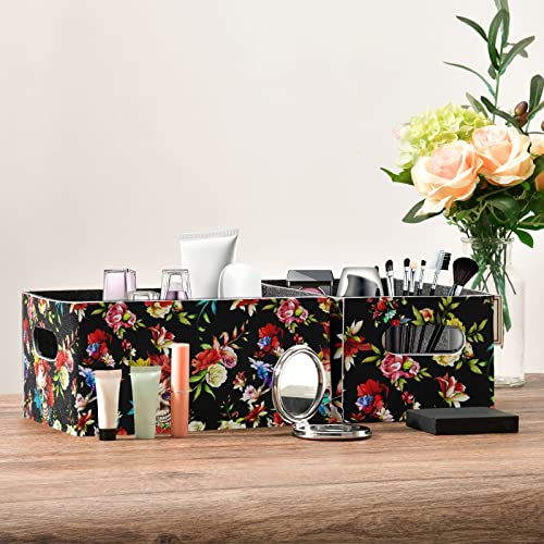 Skull Flowers Storage Basket Felt Storage Bin Collapsible Towel Storage Convenient Box Organizer for Pet Supplies Magazine
