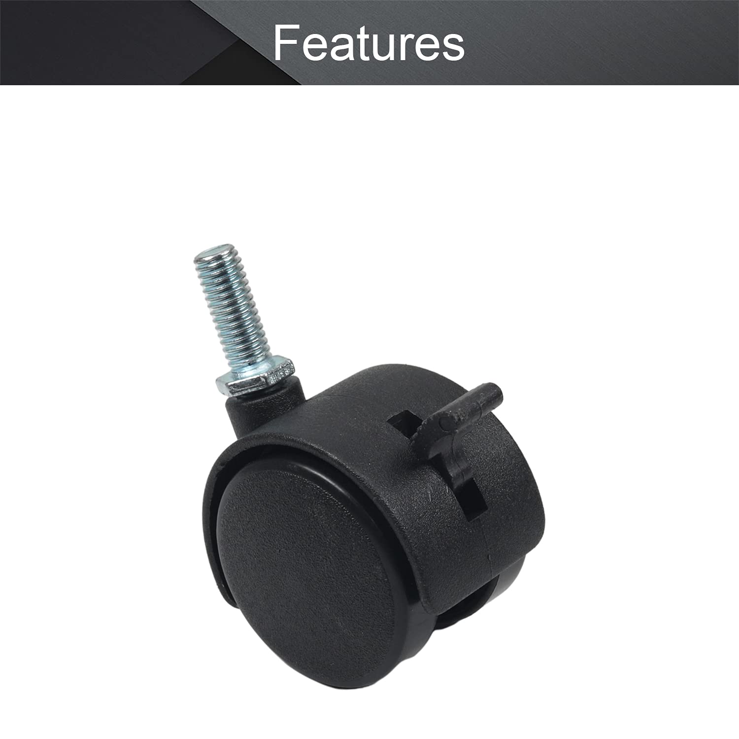 Caster Furniture,Rubbered Trolley Wheels , Castor Wheels,Furniture Casters,M8 Threaded Stem 40mm Dual Wheel Rotatable Caster Black