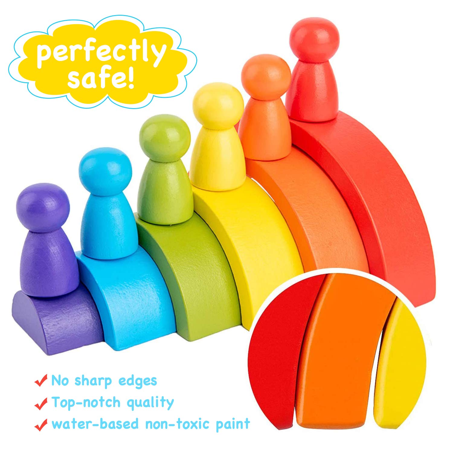 SGVV90 Wooden Rainbow Stacking Game Learning Toy Geometry Building Blocks,Montessori Learning Educational Toys