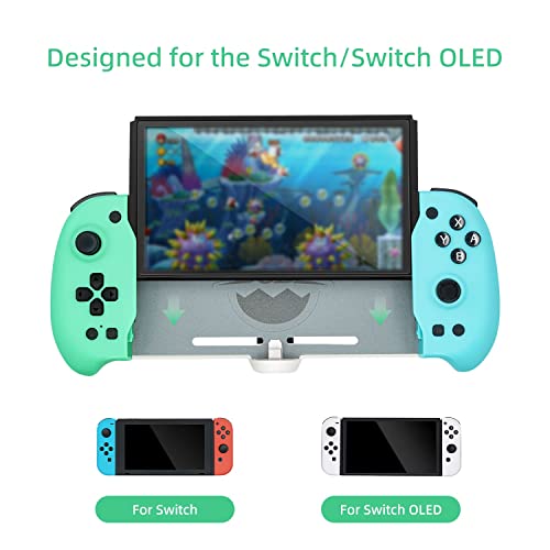 Mcbazel Switch Controller Grip for Handheld Mode, Ergonomic Controller for Switch/ Switch OLED with 6-Axis Gyro, Mapping, Vibration - Green & Blue
