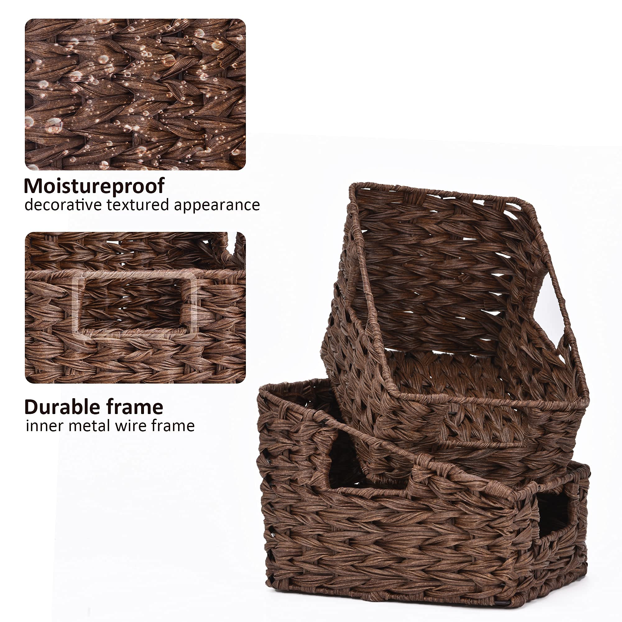 GRANNY SAYS Wicker Storage Baskets, Waterproof Wicker Basket with Handles, Trapezoid Woven Storage Bins for Organizing, Decorative Wicker Basket, Brown, 2-Pack