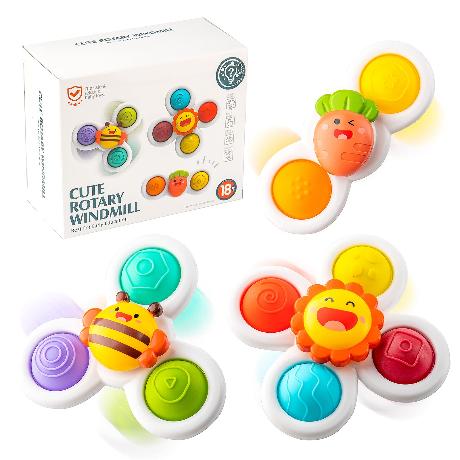 Suction Cup Spinner Toys Baby Toys,Sensory Toys Bath Toys Dimple Toys Spinning Toy for Toddlers, Eearly Education Toys,Gifts for 1-3 Year Old Boy Girl (3 Pcs)