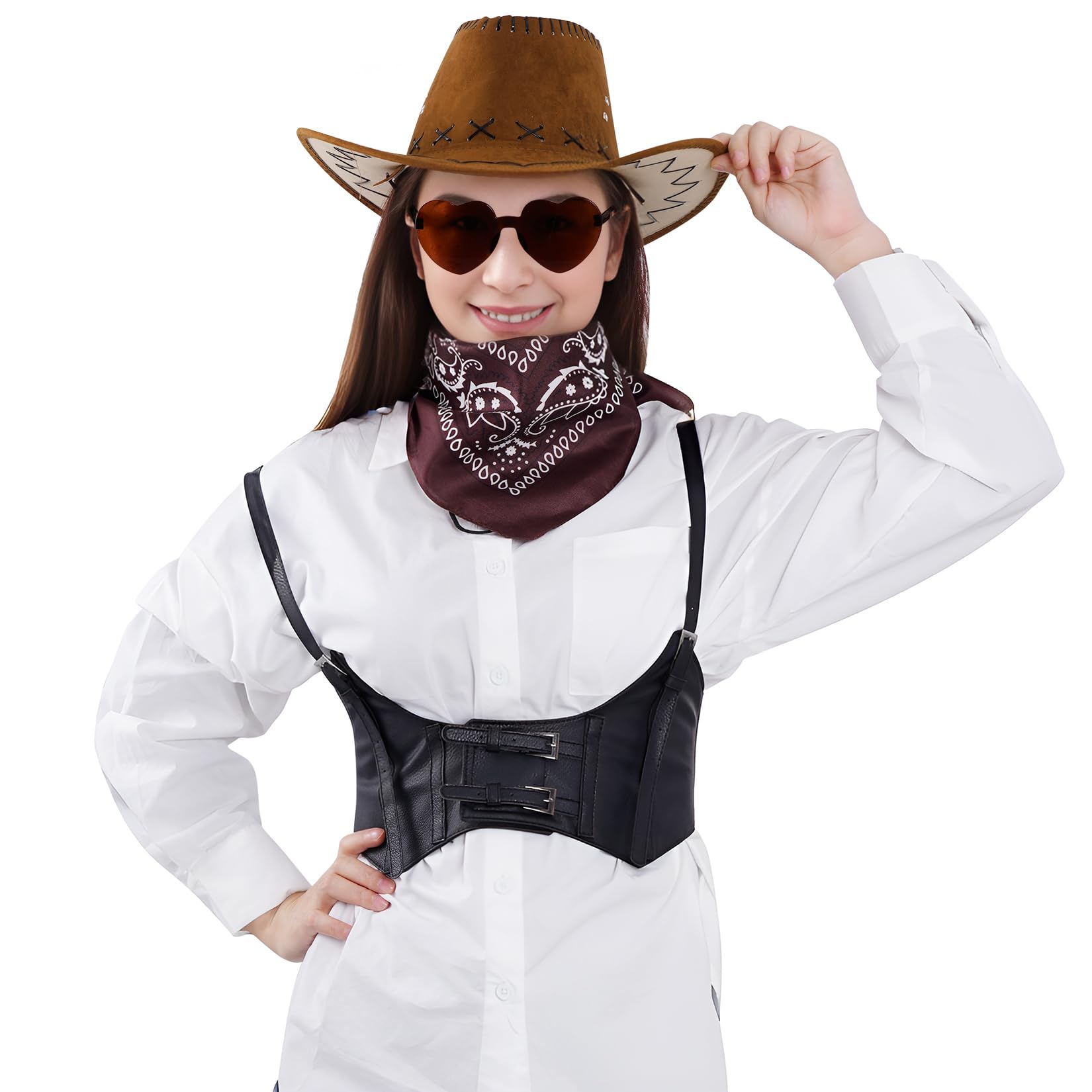 choyaxo Western Cowboy Costume Set Including Cowgirl Hat Heart Shaped Sunglasses and Bandana for Halloween,