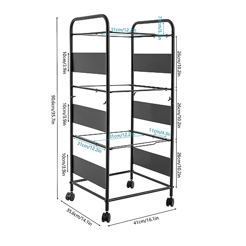 LOHISHILO 3 Tiers Metal Rolling File Carts with Wheels Hanging Files for Letter Size Movable Pull-Out File Folder Rack Drawer File Cabinet for Home, Office, Classrooms, Study Rooms