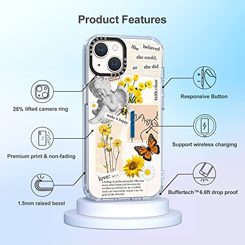 MOSNOVO Compatible with iPhone 14 Plus Case, [Buffertech 6.6 ft drop Impact] [Anti Peel Off Tech] Clear TPU Bumper Women Girl Phone Case Cover with Vintage Collage Art Designed for iPhone 14 Plus 6.7"