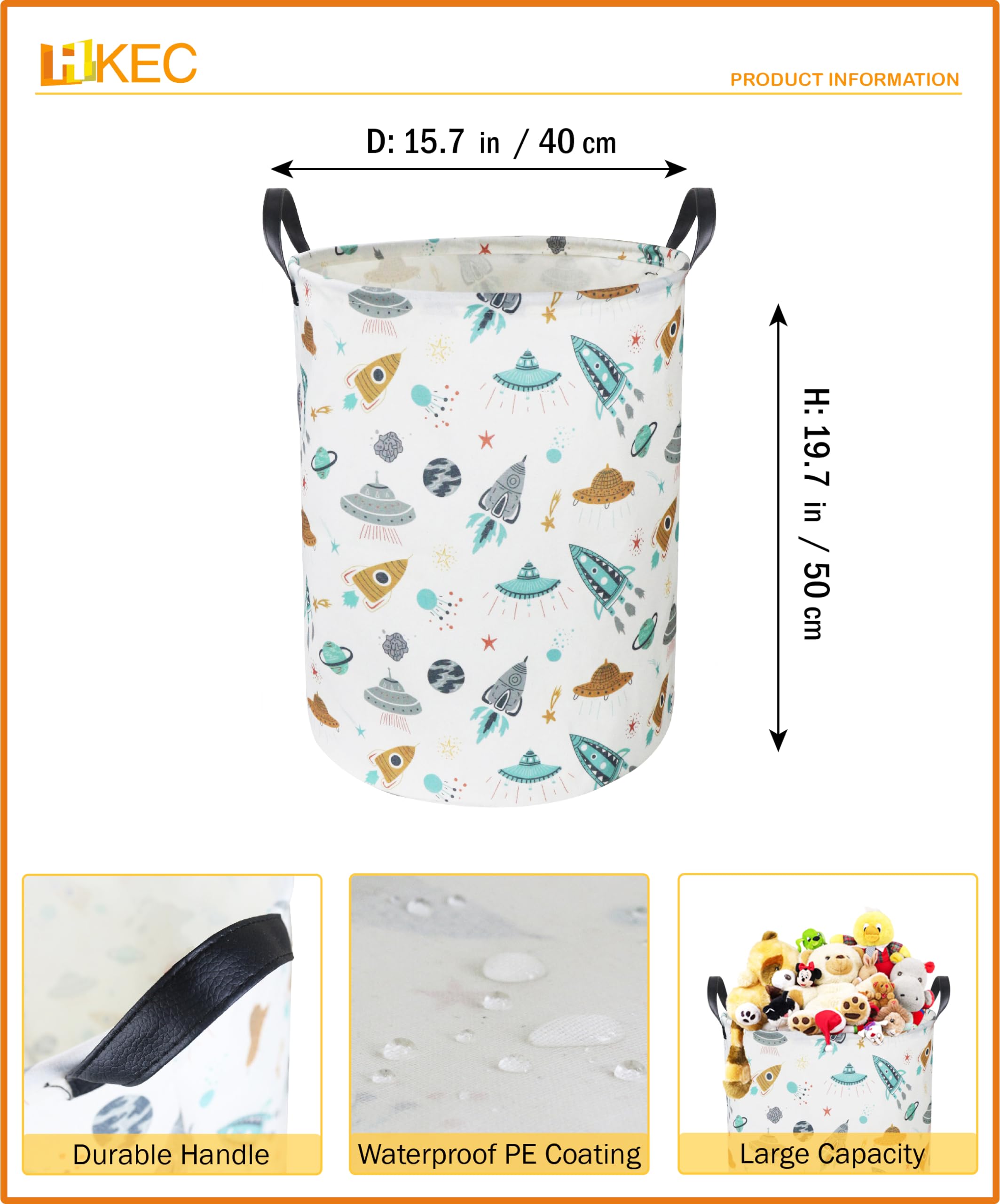 HKEC 19.7’’ Waterproof Foldable Laundry Basket,Baby Nursery Hamper,Dirty Clothes Hamper for Boys and Girls,Kids Toys/Books Bins, Gift Baskets, Room Decor(Spacecraft)