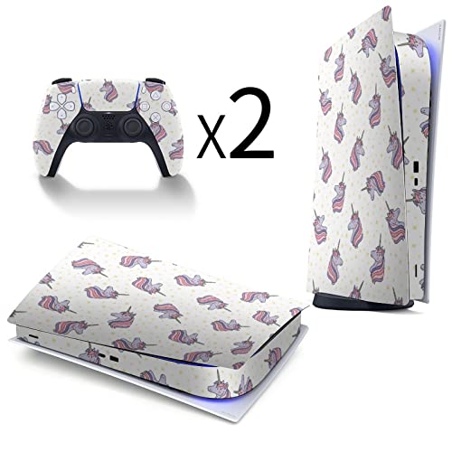 Colorful Unicorn Heads Full Protective Skin Cover Design Wrap Decal Sticker Compatible with PS5 Digital Edition Console and Controller