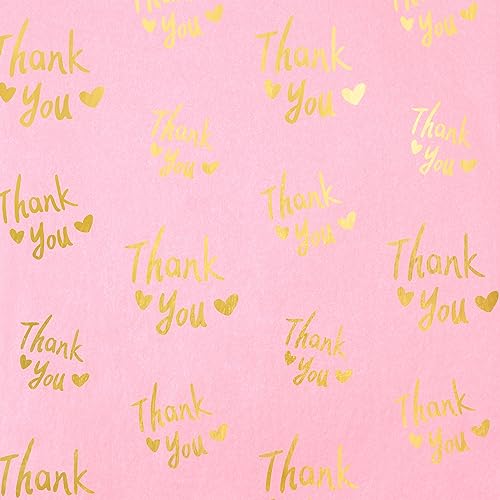 MR FIVE 30 Sheets Large Size Gold Thank You Tissue Paper Bulk,20" x 28",Thank You Tissue Paper for Packaging,Gift Bags,Gift Wrapping Tissue Paper for Graduation,Birthday,Party,Thanksgiving (Pink)