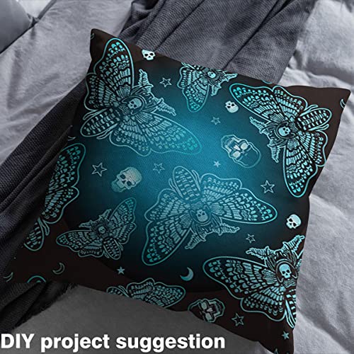 Moth Fabric by The Yard, Halloween Upholstery Fabric, Sugar Skull Decorative Fabric, Gothic Bones Skeletons Indoor Outdoor Fabric, Star Moon DIY Art Waterproof Fabric, Blue Black, 10 Yards
