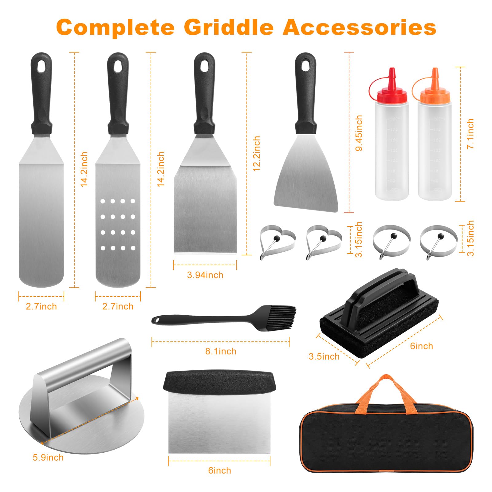 Blackstone Griddle Accessories Kit, Hocamel 15PCS Flat Top Grill Accessories Set for Blackstone and Camp Chef,Stainless Steel Griddle Grill Tools for Outdoor BBQ Teppanyaki Camping