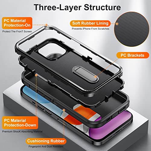 IDweel iPhone 11 Case,iPhone 11 Case with Stand,iPhone 11 Case Black for Men, Heavy Duty Protection Shockproof Anti-Scratch Slim Fit Protective Durable Case Hard Cover for Aged,Black