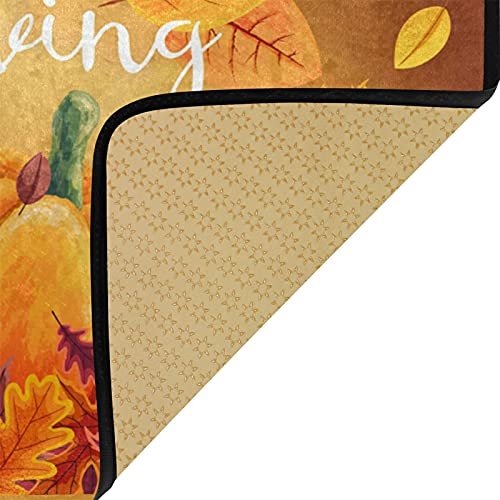 Thanksgiving Rug Kitchen Rugs Runner Happy Thanksgiving with Pumpkin Autumn Leaves Doormat Bath Rugs Mat Non Slip Area Rugs for Bathroom Kitchen Indoor 39" X 20"